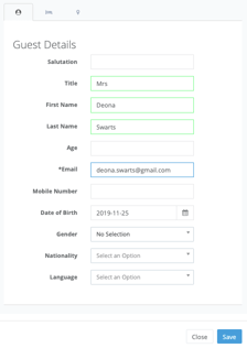 Manually adding an individual new guest's details