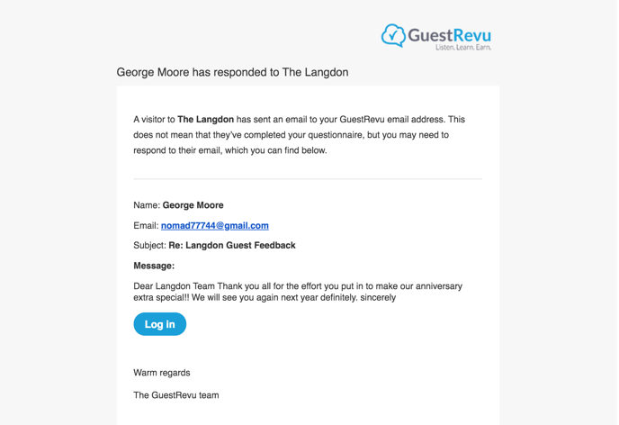 What happens when a guest replies to a GuestRevu email?