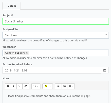 Creating, updating and resolving service tickets